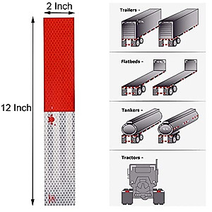 SICILAMIU Reflective Tape, 2" × 12" × 20 Pack Red/White Self-Adhesive Outdoor Waterproof Safety Caution Warning Reflective Tape Trailer Reflector for Cars, Trucks, Trailers, Boats, Road Signs