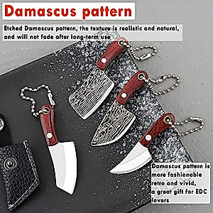 HX-CQHY Mini Knife Set Pocket Knife Damascus Chef Knives EDC Knife Set Tiny Knife Cleaver for Package Opener,Box Cutter,Set of 4,Fathers Day Gifts