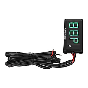 LCD Motorcycle Thermometer Ultra Thin Waterproof Water Temp Meter with 10MM Sparking Plug Adapter DC12V (Green)