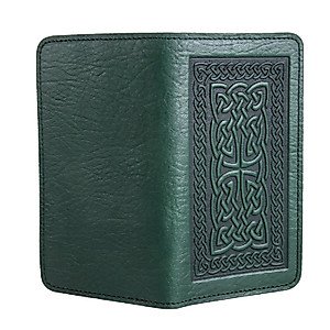 Oberon Design Celtic Braid Embossed Genuine Leather Checkbook Cover, 3.5x6.5 Inches, Green, Made in the USA