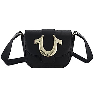True Religion Women's Crossbody Bag, Mini Flap Adjustable Shoulder Handbag with Horseshoe Logo, Black