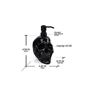 Indecor Home Halloween Soap Dispenser for Kitchen Countertop, Bathroom Sink, 100% Resin, for Hand Soap, Dish Soap, Lotion Hand Sanitizer (Gloss Black Skull)