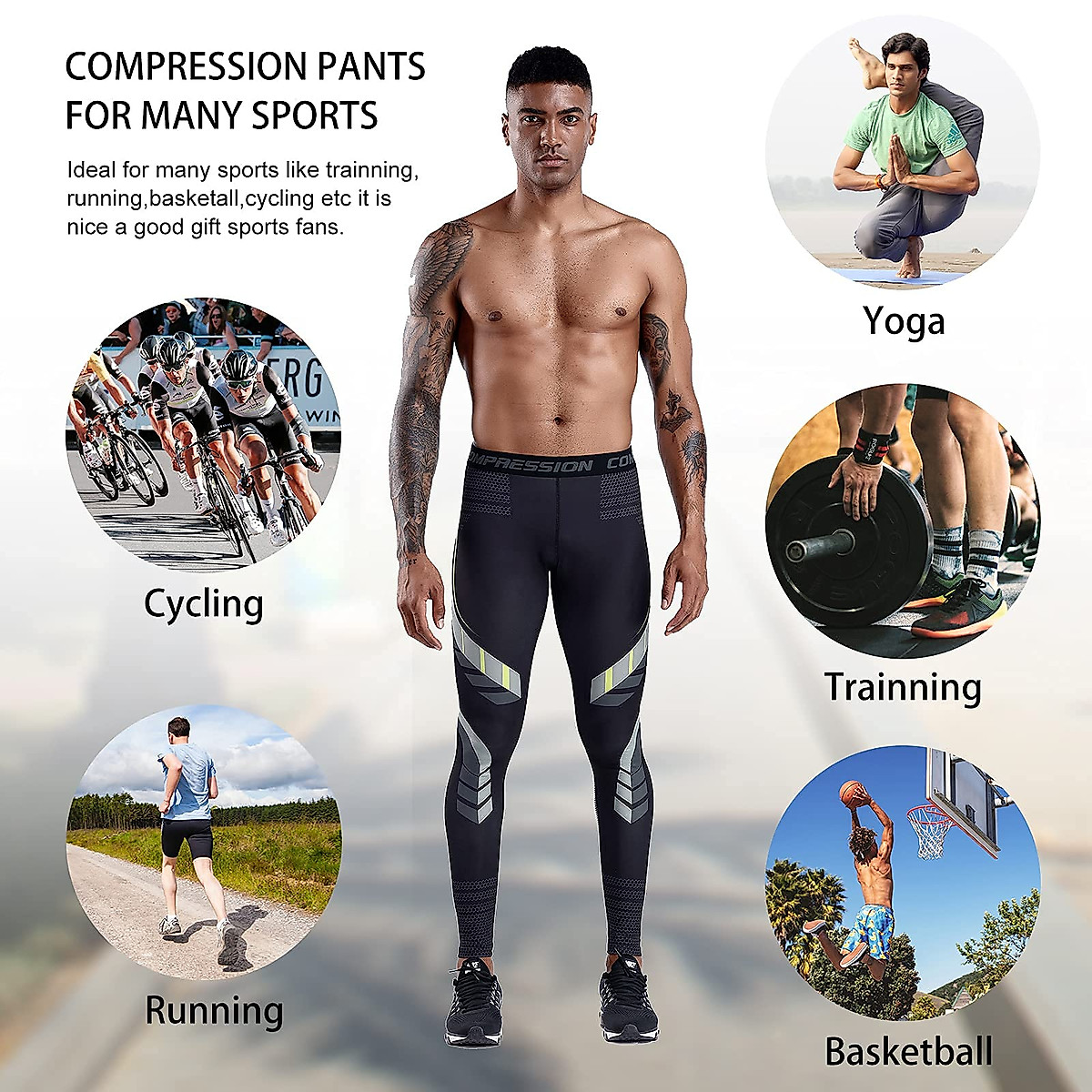OEBLD Compression Pants Men UV Blocking Running Tights 1 or 2 Pack Gym Yoga Leggings for Athletic Workout