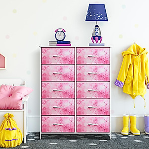 Sorbus Kids Dresser with 10 Drawers - Storage Unit Organizer Chest for Clothes - Bedroom, Kids Room, Nursery, & Closet - Steel Frame, Wood Top & Handles, and Easy Pull Fabric Bins