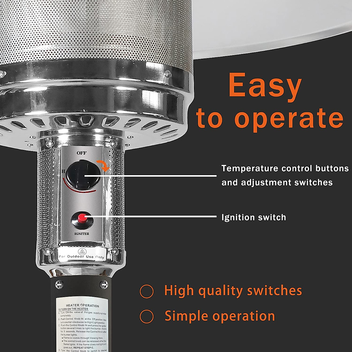 Heater Outdoor Heater Patio Heaters - Commercial Propane Outdoor Heater 48000 BTU Portable Space Heater, Tip-over Overheat Protection,For Courtyard Garage, Freestanding, Height Adjustable