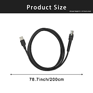 CARPSDZY CBA-U46-S07ZAR Shielded USB Cable for Zebra Symbol DS3608 DS3678 DS8108 DS8178 LI3608 LI3678 DS3600-KD Handheld Barcode Scanner, USB-A Connector, 7ft (2 m) Straight, BC 1.2, DC 5V