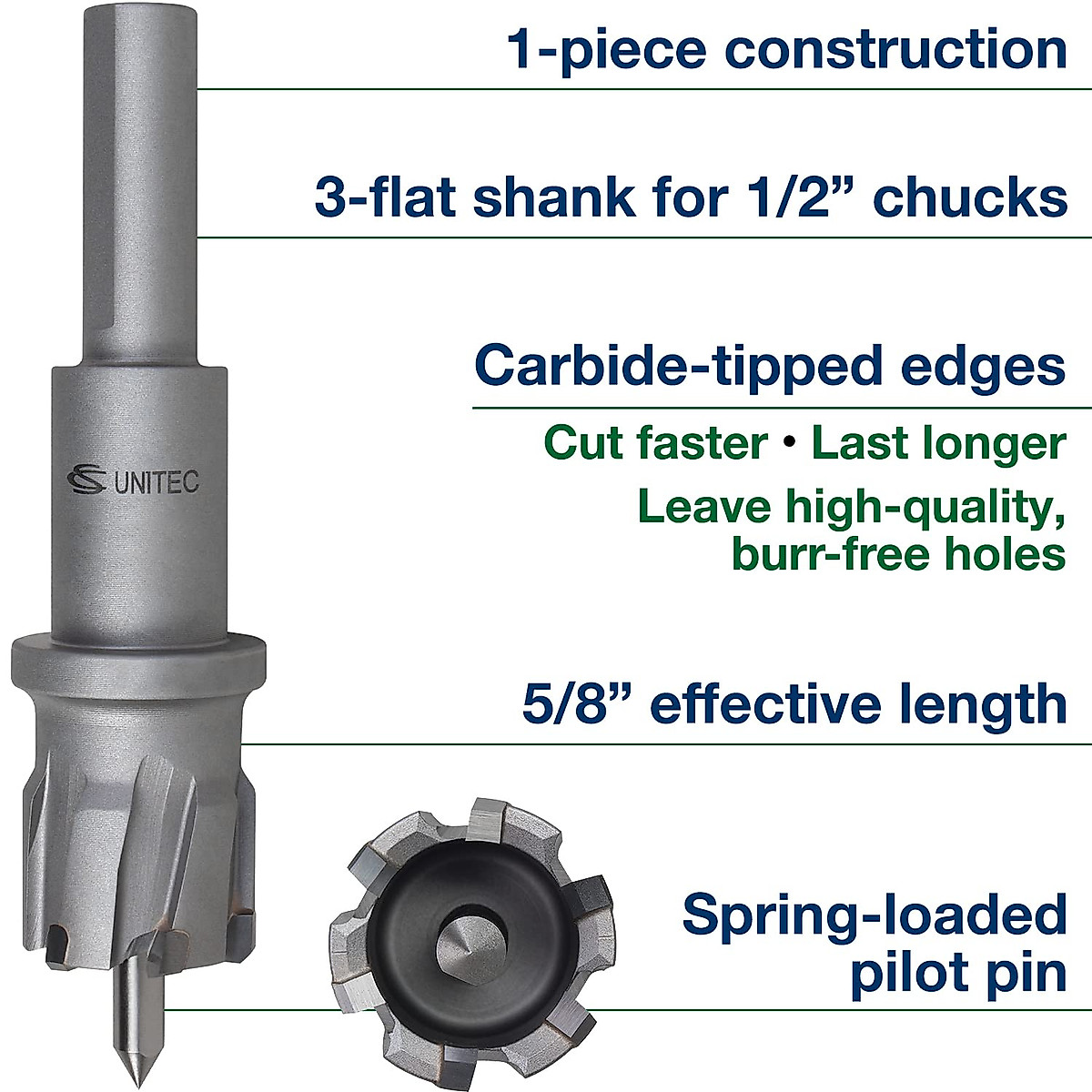 CS Unitec 2-Series Professional-Grade Tungsten Carbide-Tipped Hole-Saw for Metal 1-1/16" (2-1-134)