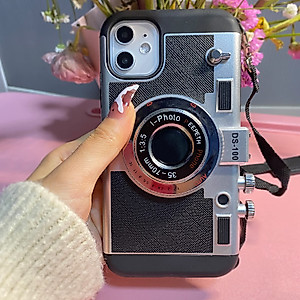 Mscomft Emily in Paris Phone case for iPhone 12/12 Pro, Vintage Camera Phone Case, 3D Vintage Camera Design Phone case That Looks Like a Camera,with Long Anti-Lost Lanyard(for iPhone 12 pro) Black