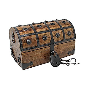 Nautical Cove Pirate Treasure Chest with Iron Lock and Skeleton Key - Wooden Storage and Decorative Box (Medium 11 x 6 x 6.75)