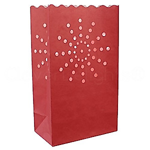 CleverDelights Red Luminary Bags - 50 Count - Sunburst Design - Wedding Party Christmas Holiday Luminaria