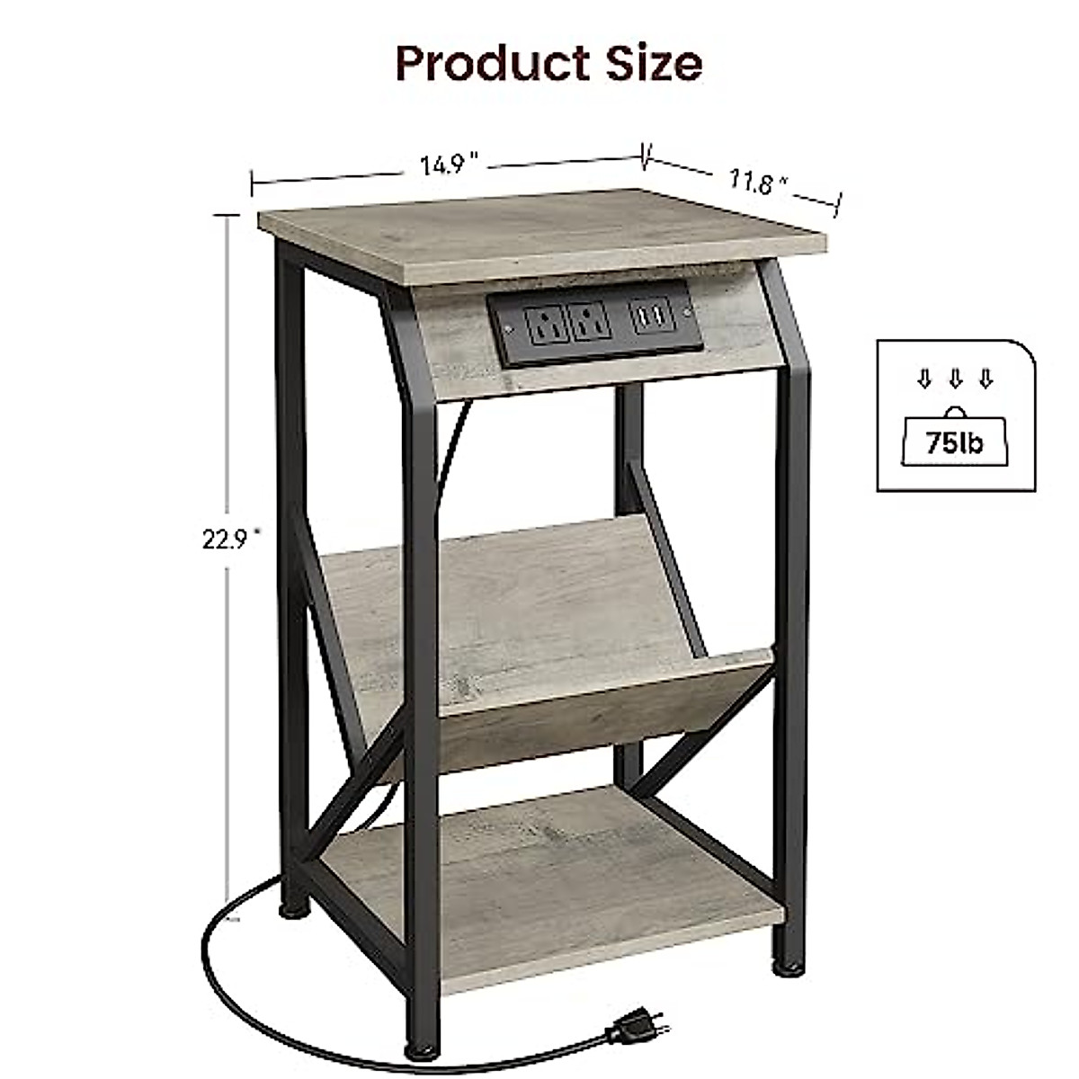 Amyove Charging Station End Table, Grey