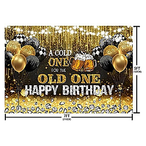 AIBIIN 7x5ft Happy Birthday Backdrop for Men A Cold One for The Old One Black and Gold Glitter Balloon Photography Background 30th 40th 50th Bday Beer Party Decoration Banner Photo Shoot Studio Props