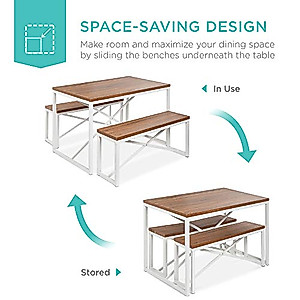 Best Choice Products 45.5in 3-Piece Bench Style Dining Furniture Set, 4-Person Space-Saving Dinette for Kitchen, Dining Room w/ 2 Benches, Table - Brown/White