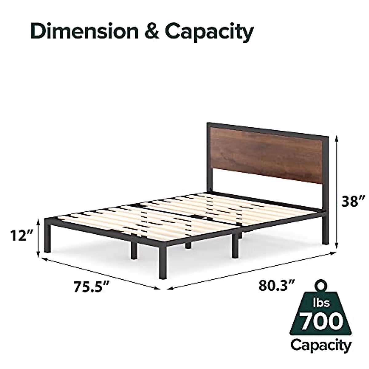 ZINUS Mory Metal Platform Bed Frame / Wood Slat Support / No Box Spring Needed / Easy Assembly, King