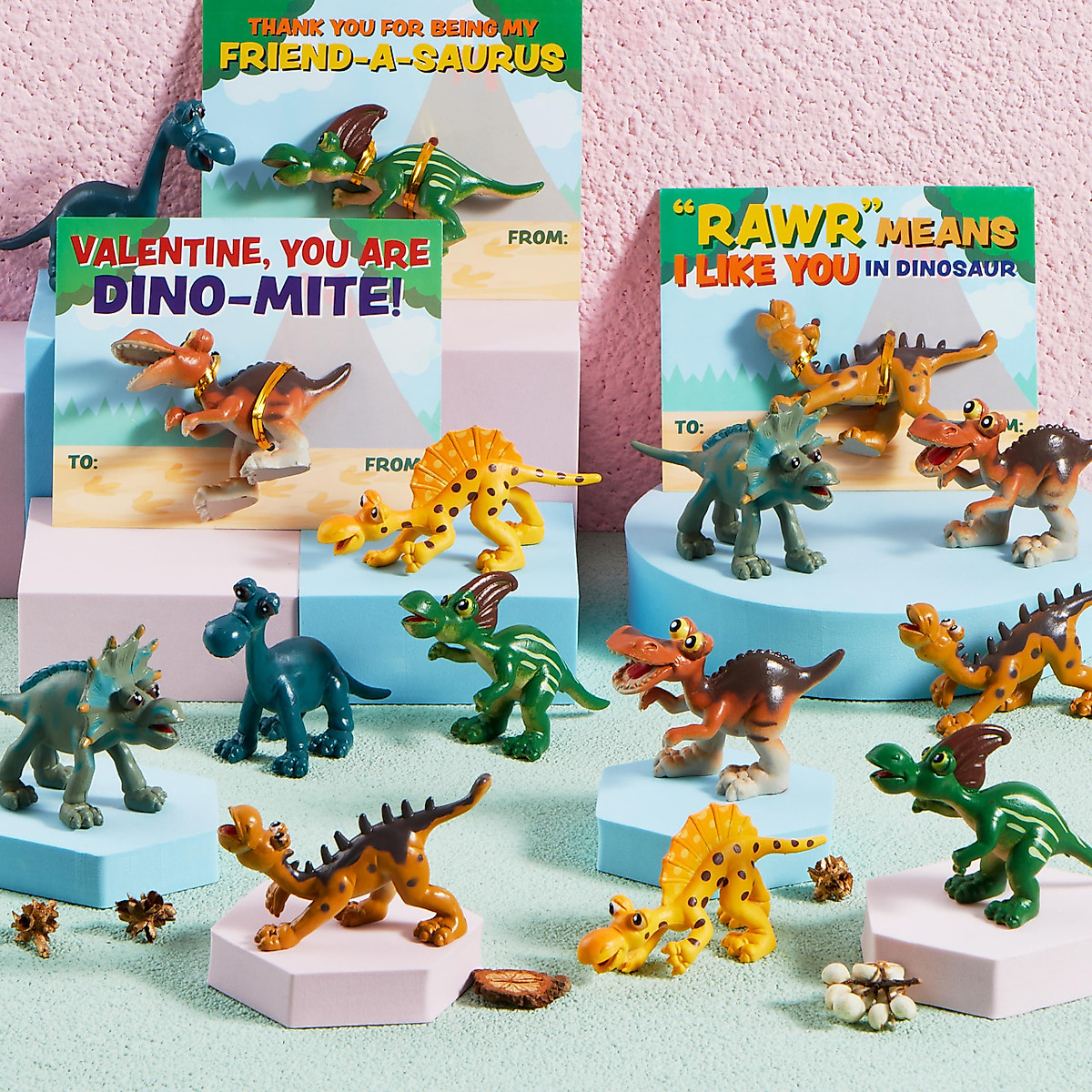 JOYIN 28 PCS Valentines Day Gifts Cards with Dinosaur Figure Toys for kids, Valentine's Greeting Cards for kids classroom gifts, Classroom Exchange Prizes for Boys Girls Classroom Party Favor