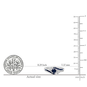 Dazzlingrock Collection 10K Round Blue Sapphire And White Diamond Swirl Bridal Engagement Ring Set, White Gold, Size 8.5