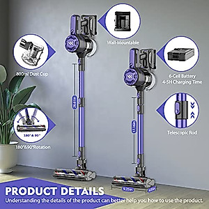 ZOKER Direct Cordless Vacuum Cleaner,Stick Vacuum Cleaner with Powerful Suction,Rechargeable Vacuum 2200mAh Battery Up to 30 Mins Runtime 6 in 1 Lightweight Vacuum Cleaner for Pet Hair Hardwood Floor