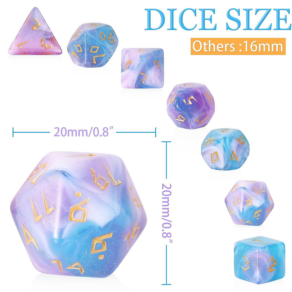 DND Dice Set Gold Yellow Dice Fit Dungeons and Dragons D&D RPG Role Playing Game MTG Pathfinder Polyhedral 7 Dice Set