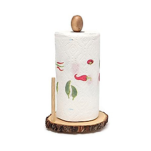 Lipper International Acacia Standing Towel Holder w Slab Bark Base & Post Server, 14.5'' H x 7.25'' Diameter, Multi Color
