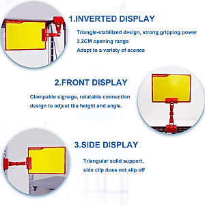 YOWPEY 3Pcs Sign Clips Clip Holder Sign Holder Clip Paper Holder for Computer Monitor Clip Sign Holders for Table Top Clip On Sign for Paper Holder Computer Monitor Handy Artist Supplies Holde (Red)
