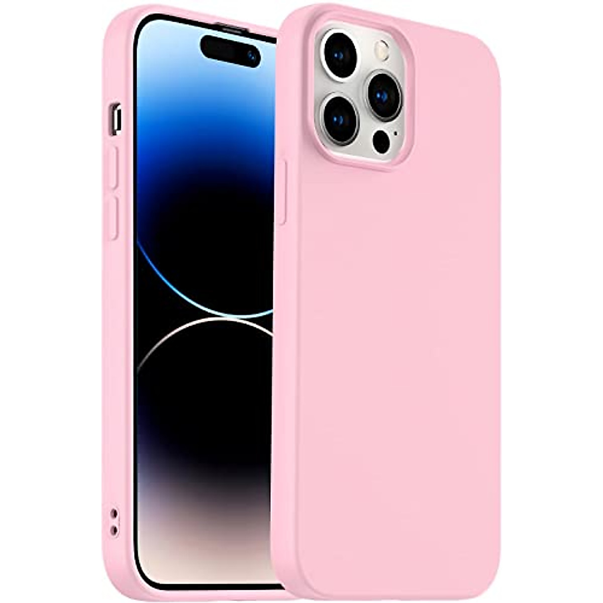 Amytor Designed for iPhone 14 Pro Max Case, Silicone Ultra Slim Shockproof Phone Case with Soft Anti-Scratch Microfiber Lining, [Enhanced Camera Protection] 6.7 inch (Pink)