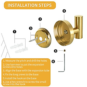 Vuzvuv 2 Pack Gold Towel Hook for Wall Modern Bathroom Kitchen Coat Robe Clothes Hook for Wall Holder Waterproof Brushed Gold SUS304 Stainless Steel Hooks