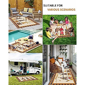 Fall Outdoor Patio Rugs Maple Leaf Sunflower Pumpkin Outdoor Area Rug Orange Plaid Buffalo Non-Slip Backyard/Camping RV Rug/Deck/Porch Rug Front Door Floor Mat Carpet,4x6ft,