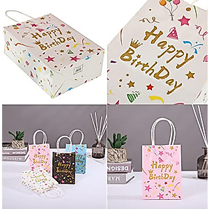 YYaaloa 28pcs Small Gift Bags with Handle Bulk 4 styles Birthday Star Print Party Favor Paper Shopping Bags for Kids Birthday Xmas Party Supplies Retail Bags (Birthday, Small 28pcs)