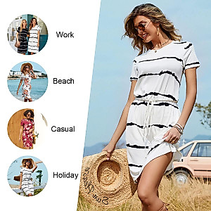 Anydoll Women's Casual Tshirt Dress Summer Work Knee Length Dresses with Pocket Navy Blue X-Large