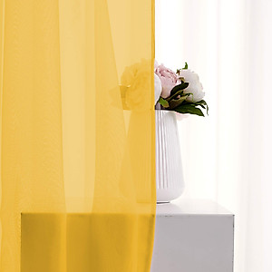 KEQIAOSUOCAI Gold Yellow Sheer Curtains for Small Windows Rod Pocket Short Dark Yellow Sheer Drapes 45 Inch for Bathroom Basement 1 Pair 52x45