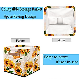 13x13x13 Storage Cube Bins Fashion Sunflower Storage Cubes 13 inch Collapsible Storage Bins Cubby Storage Baskets for Organizing Shelf Cabinet Bookcase Boxes