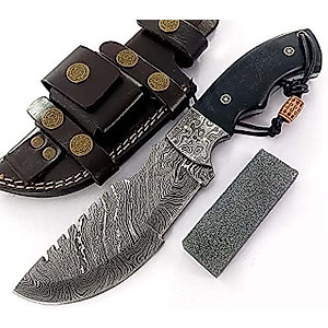 BLACK WOLF KNIFE Handmade Damascus Steel Tracker Knife EDC for Hunting, Bush craft, Camping, Fixed Blade G10 Handle with Cowhide Leather Sheath – BW-4141