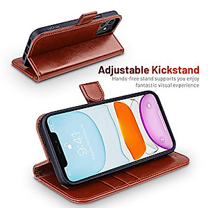 OCASE Compatible with iPhone 12 Case/Compatible with iPhone 12 Pro Wallet Case, PU Leather Flip Case with Card Holders RFID Blocking Kickstand Phone Cover 6.1 Inch (Brown)