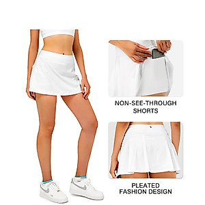 Stelle Women Tennis Skirt Golf Skorts Athletic High Waisted with Pockets Inner Shorts Sport Workout Pleated Pickleball(White-Nylon,S)