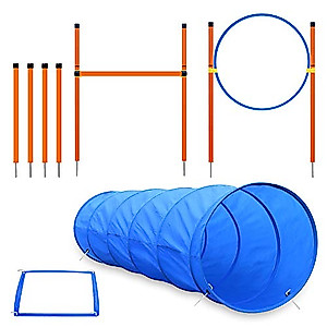 XiaZ Dog Agility Equipments, Obstacle Courses Training Starter Kit, Pet Outdoor Games for Backyard Includes Dog Tunnel, Jumping Ring, High Jumps, 4 Pcs Weave Poles, Pause Box with Carrying Case