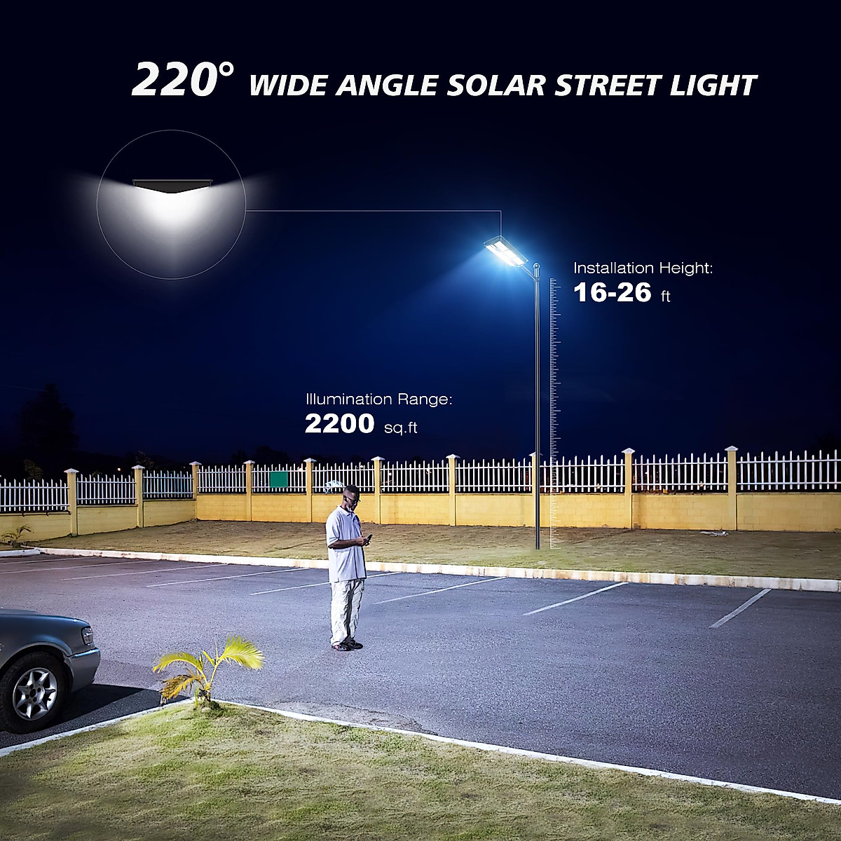 WYWNA 4200W Solar Street Lights Outdoor, Wide Angle Solar Parking Lot Lights Motion Sensor Solar Lights Outdoor Waterproof Led Street Light Solar Powered Dusk to Dawn for Yard