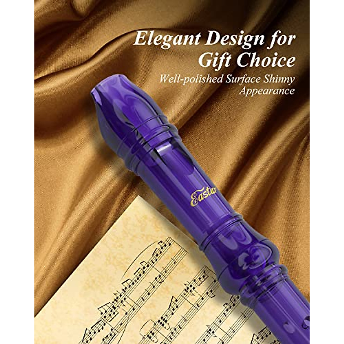 Eastar Soprano Recorder Instrument for Kids Students Beginners, German fingering C Key Recorder Instrument 3 Piece with Cleaning Kit, Storage Bag, Fingering Chart, ERS-1GPu, Purple, School-Approved
