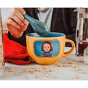 Child's Play Chucky "Good Guys" 24-Ounce Ceramic Soup Mug w/ Spoon | Bowl For Ice Cream, Cereal, Oatmeal | Large Coffee Cup For Espresso, Caffeine | Home & Kitchen Essential | Horror Movie Collectible