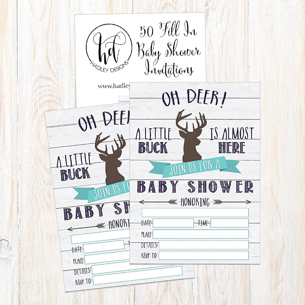 Hadley Designs Deer Baby Shower Invitation set-50 Invitations & 25 Book Request Inserts Include Sprinkle Invites for a Boy and Bring A Book Instead of A Card, Guest Book Alternative