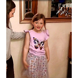 RETSUGO Baby Girls Skirt Top Set Flutter Sleeve Butterfly Shirt Kids Tulle Tutu Dress Toddler 2PC Birthday Party Outfits Purple 7-8 Years