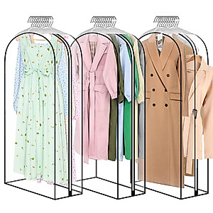 60 Inch Long Garment Bags for Hanging Clothes, 10 Gusseted Clear Garment Bags for Storage, Dress Bags for Gowns long with Side Zipper, Clothes Storage Bag for Coats, Gowns, Suits, Sweaters（3 Packs）