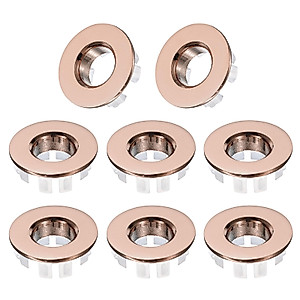 uxcell 8pcs Sink Overflow Rings, Bathroom Kitchen Basin Trim Bath Sink Hole Round Hollow Brass Overflow Drain Cover Insert in Hole (Rose Gold)