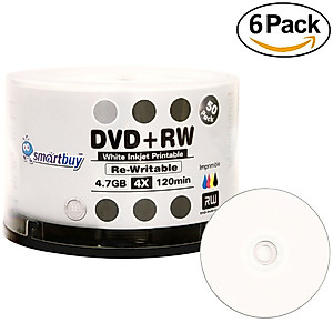 300 Pack Smartbuy Blank DVD+RW 4X 4.7GB 120Min White Inkjet Hub Printable Rewritable DVD Media Disc