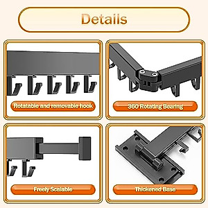 HEILAIYI Clothes Drying Rack for Laundry,Wall Mounted Clothes Hanger Rack,Folding,Retractable,Collapsible(J Shape Hooks)