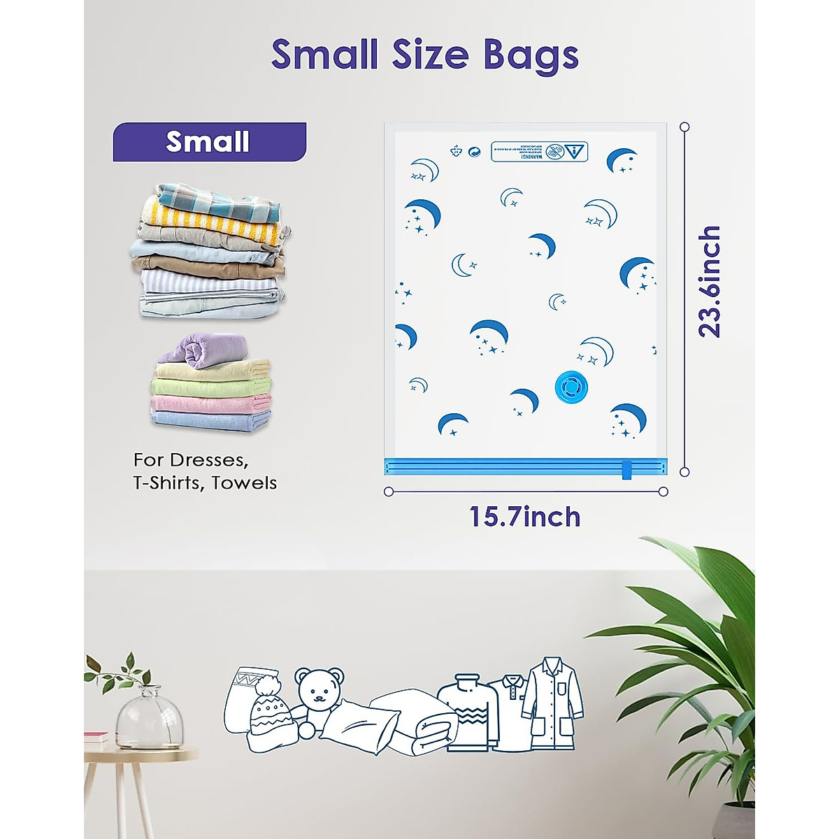 Vacuum Storage Bags, 5 Pack Large Size (32"x22") Reusable Vacuum Compression Space Saving Bag for Clothes, Mattress, Blankets, Duvets, Pillows, Comforters, Quilts, Dresses, Travel