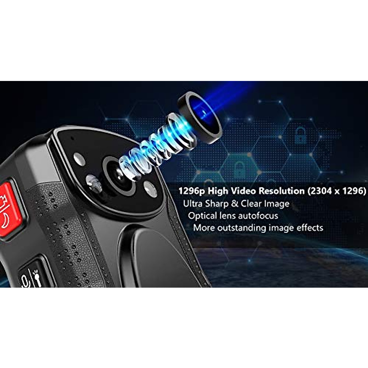 PatrolMaster 1296P UHD Body Camera with Audio (Build-in 128GB), 2 Inch Display, Night Vision, Waterproof, Shockproof, Body Worn Camera with Compact Design, Police Camera