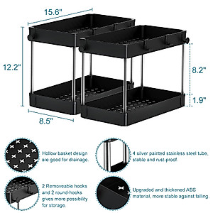 2 Pack Under Sink Organizer,2 Tier Under Sink Organizers and Storage,Under Cabinet Organizer with Hooks,Multi-Purpose Standing Rack Organizer for Bathroom Kitchen