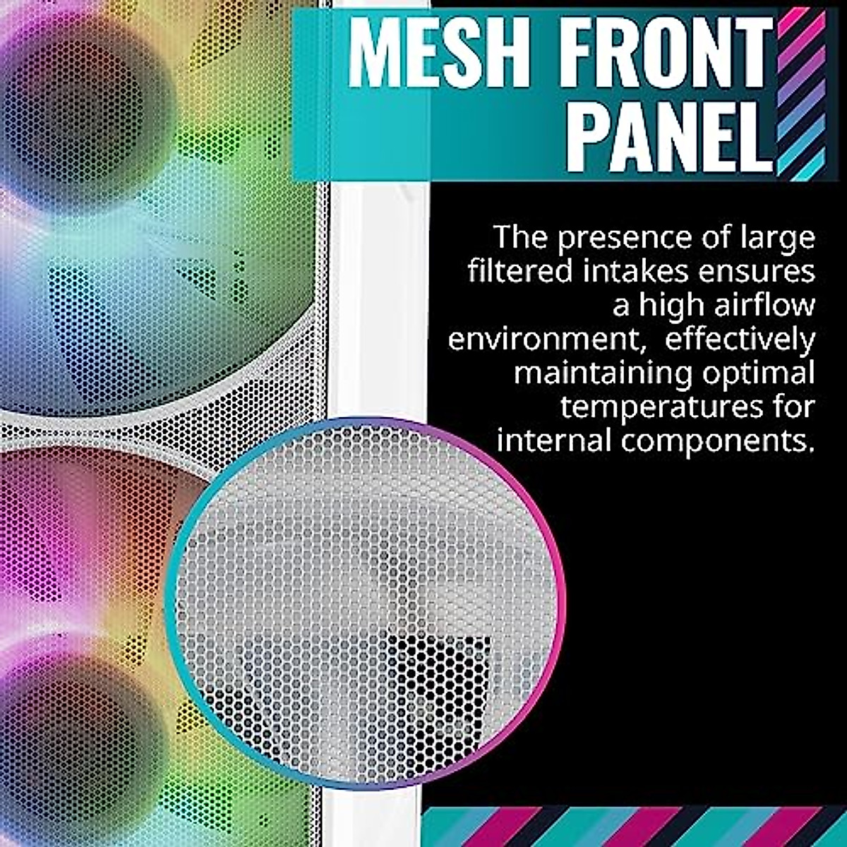 Cooler Master HAF 500 White High Airflow ATX Mid-Tower, Mesh Front Panel, Dual 200mm Customizable ARG Lighting Fans, Rotatable GPU Fan, USB 3.2 Gen 2 Type C and Tempered Glass (H500-WGNN-S00)