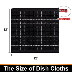 Mordimy 100% Cotton Terry Cloth Dish Cloths, Soft and Absorbent Checkered Dish Towels, Quick Drying Dish Rags for Washing Dishes, 8 Pack, 12 x 12 Inches, Black