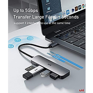 USB C to USB Hub with 100W PD, uni (Slim& Aluminum& Nylon) USB Type C to USB Adapter with Hight Speed 3*USB 3.0, USB-C Power Delivery, Thunderbolt 3 Compatible with MacBook Pro, XPS, Pixelbook